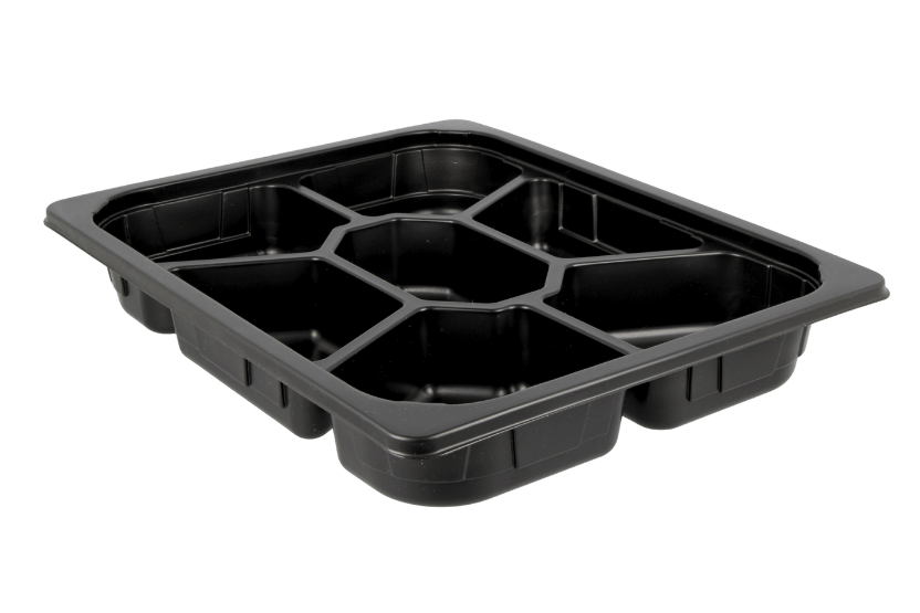 PP Gastro 1/2 Tray – 7 Compartments, Black, 50mm – TakeAware.nl